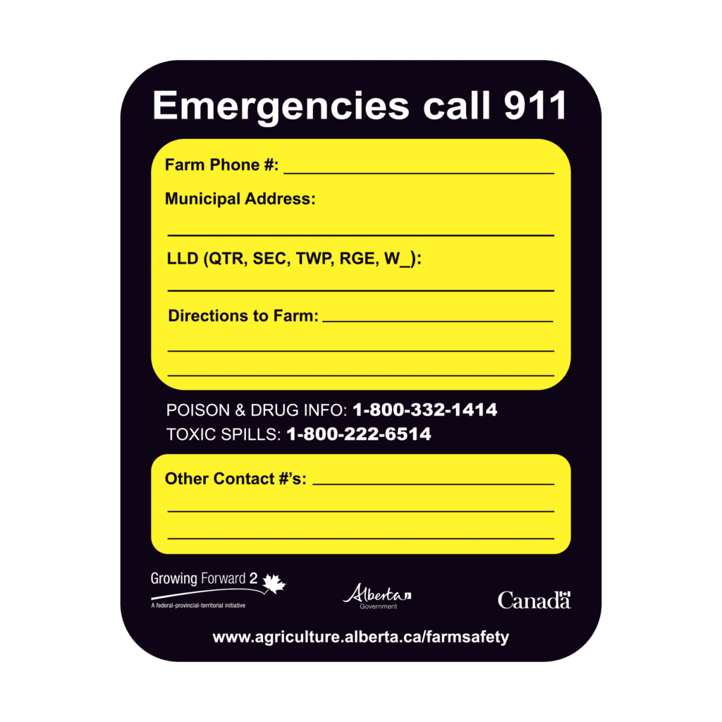 Emergencies Call 911 sticker | AgSafe Alberta